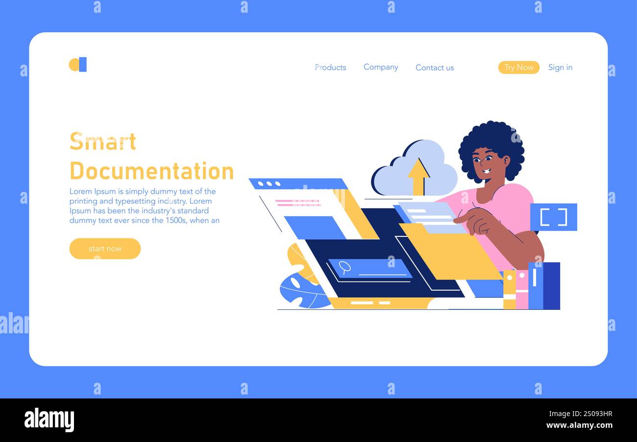 Automation concept. A woman engages with digital documentation on a ... Automation concept. A woman engages with digital documentation on a ...