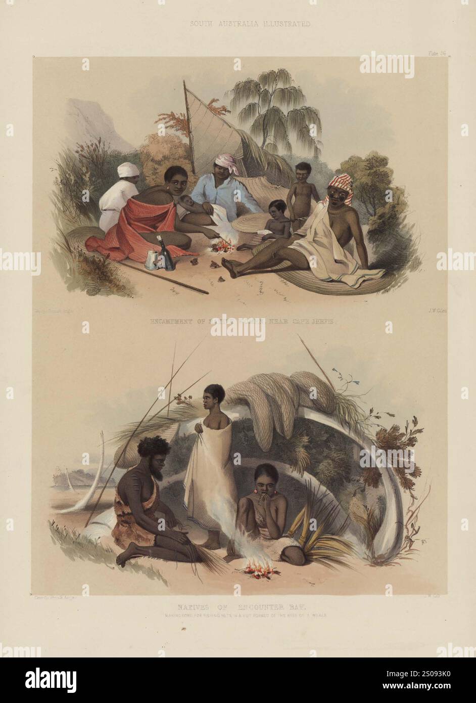 Aboriginal of Encounter Bay, daily life . Vintage Illustration from ...