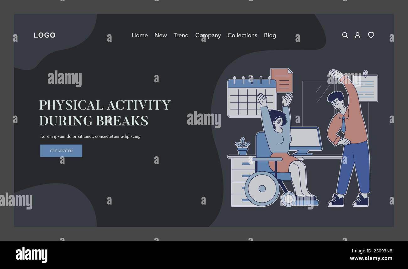 Work Burnout Prevention concept. Employees engaging in stretching exercises during office breaks ...