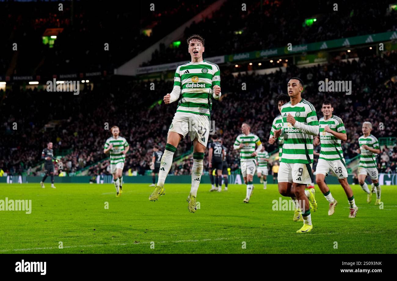 Celtic's Arne Engels celebrates scoring their side's first goal of the ...