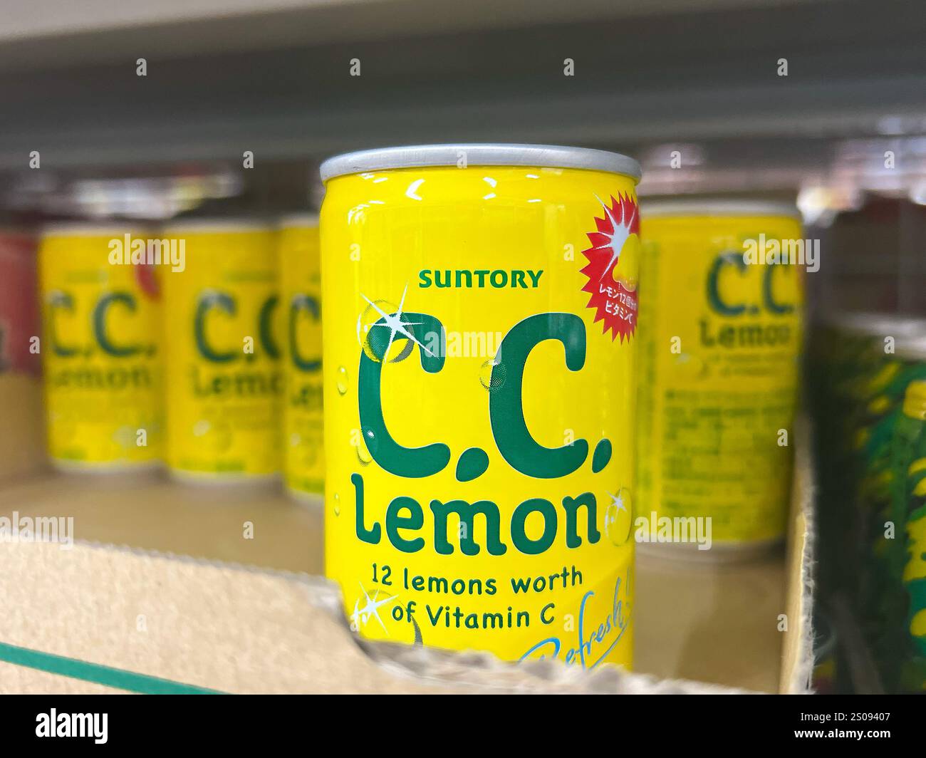CC Lemon soft drink by Suntory Foods on a supermarket shelf Stock Photo ...