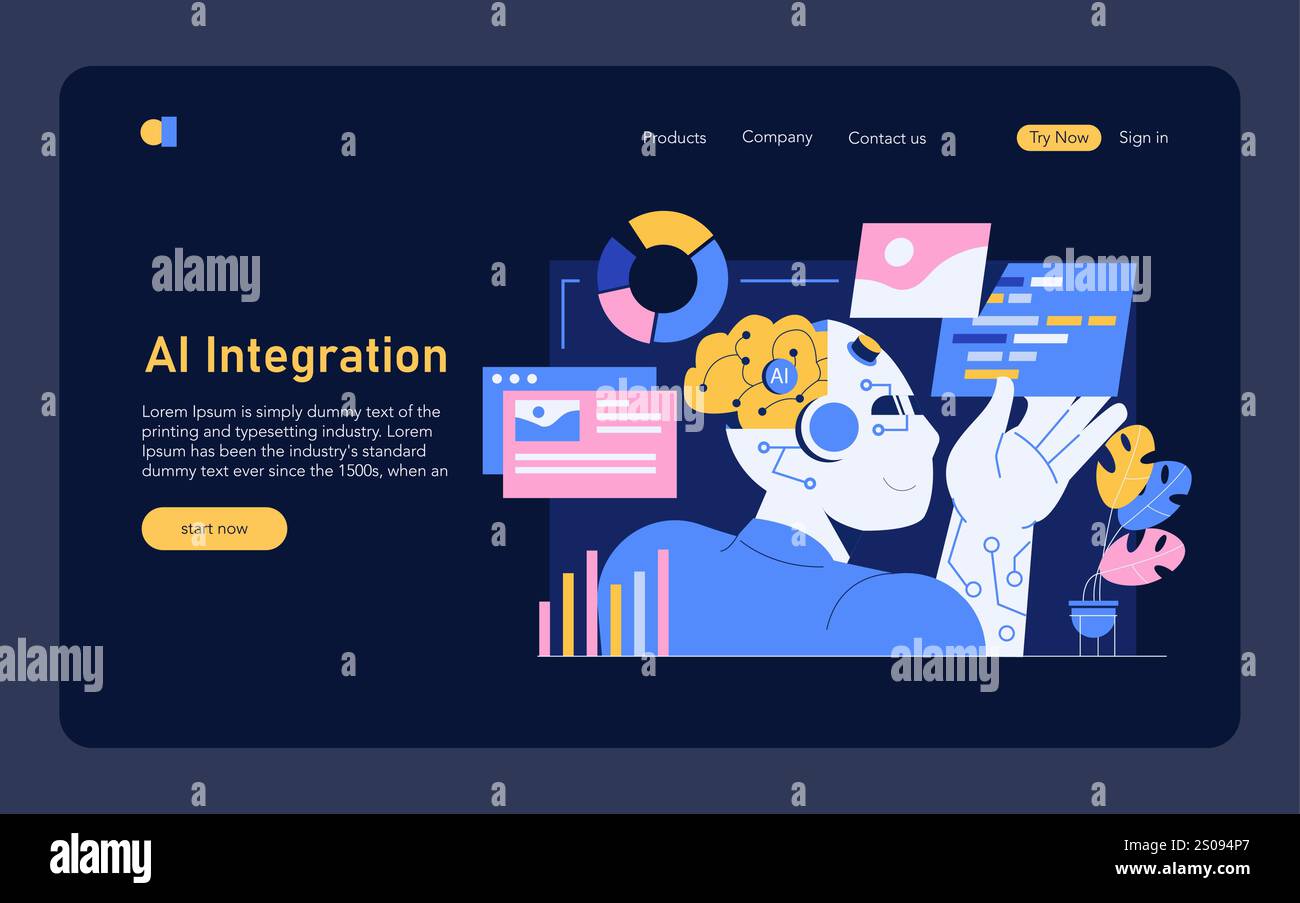 AI Integration concept. An illustration demonstrating the automation of processes using ...