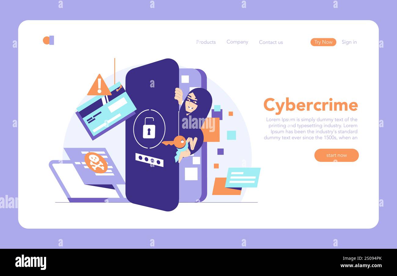 Cybercrime concept. Digital hacker character breaking into virtual ...