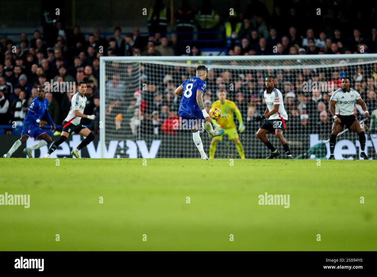 Enzo Fernandez of Chelsea takes a free kick during the Premier League ...