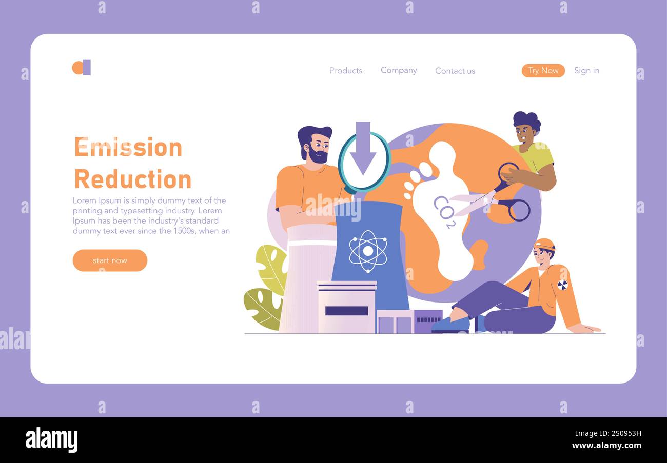 Nuclear power concept. Illustration of emission reduction strategy with ...
