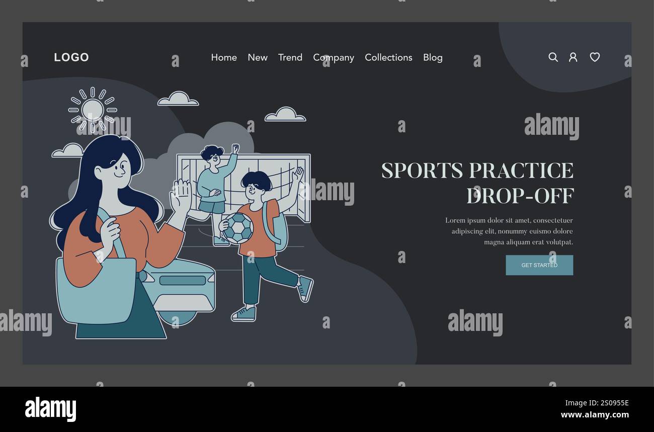 Working Mom Day concept. A mother waves goodbye to her child going to soccer practice. Daily ...