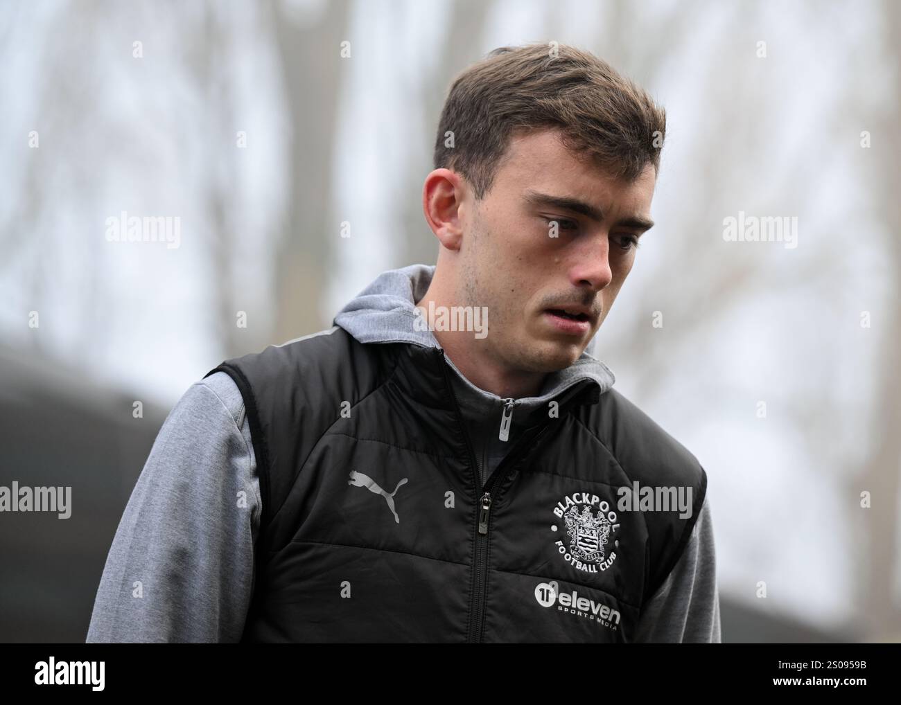 Blackpool's Harry Tyrer arrives ahead of the Sky Bet League One match ...