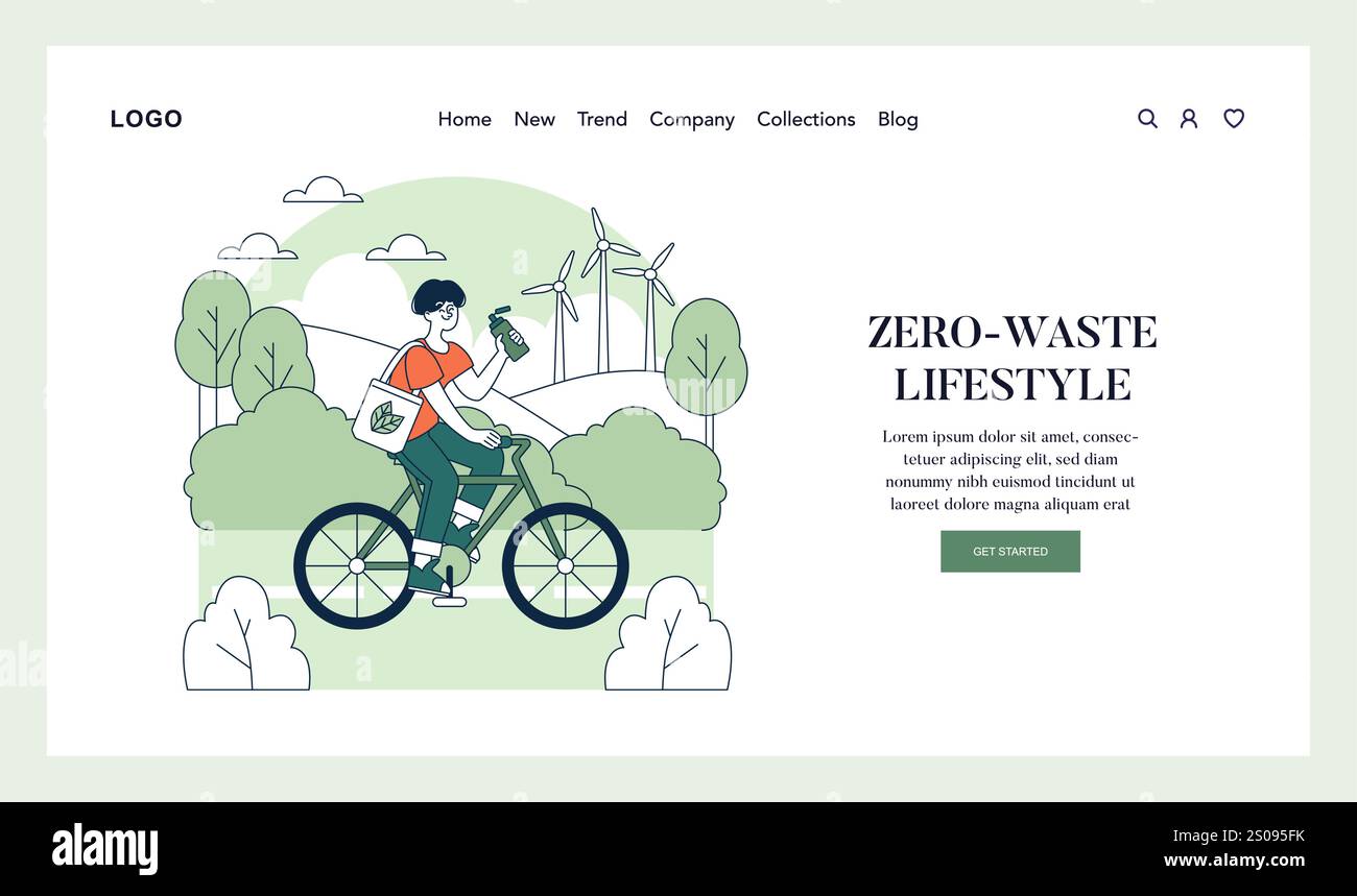 Conscious consumption concept. Illustration of a person riding a ...