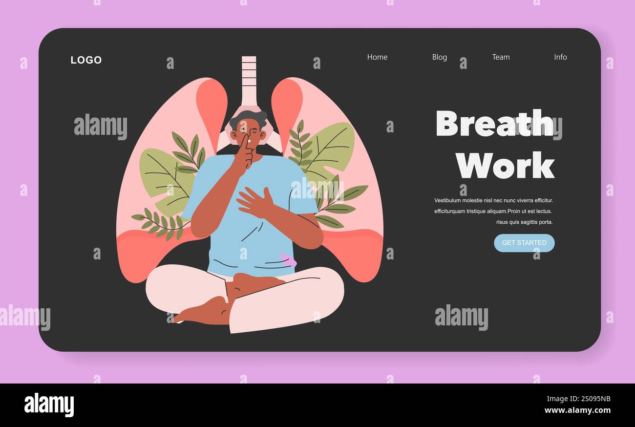 Breathwork concept illustration. A person practicing calming breathing ...