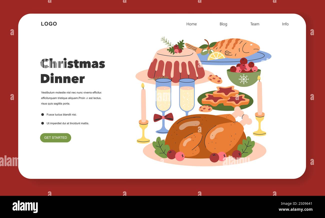 Festive Christmas dinner webpage template showcasing a traditional meal ...