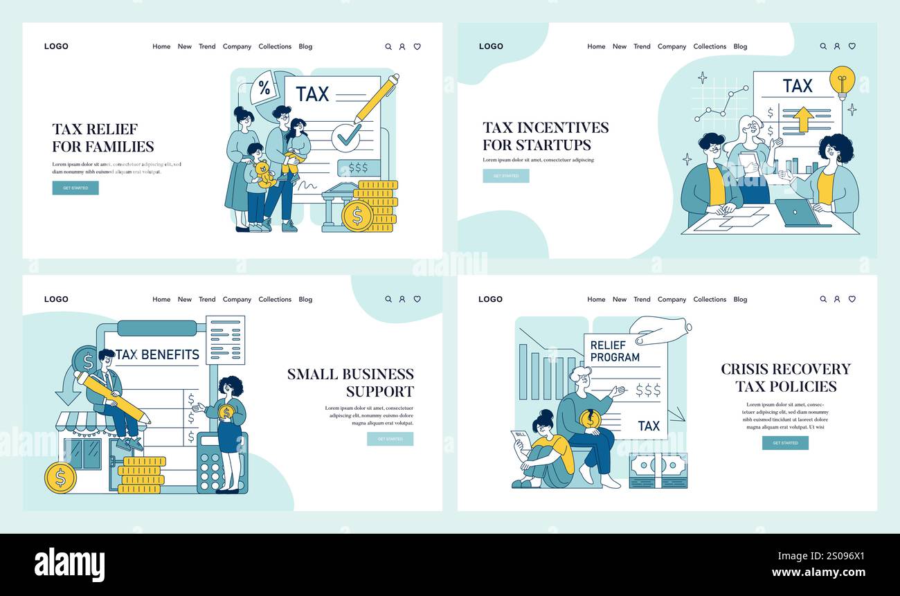 Tax relief and incentives illustration set. Financial support options ...