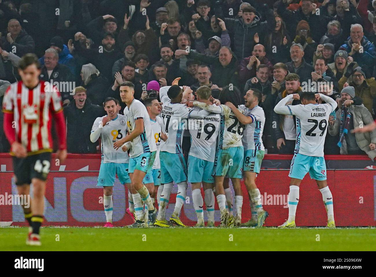 Sheffield, UK. 26th Dec, 2024. Burnley FC celebrate Zian Flemming ...