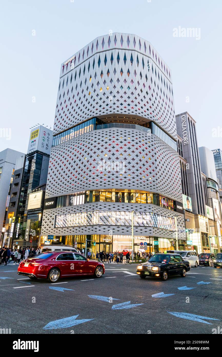 The icon landmark Ginza Place building with its flagship Nissan car showroom at the famous ...