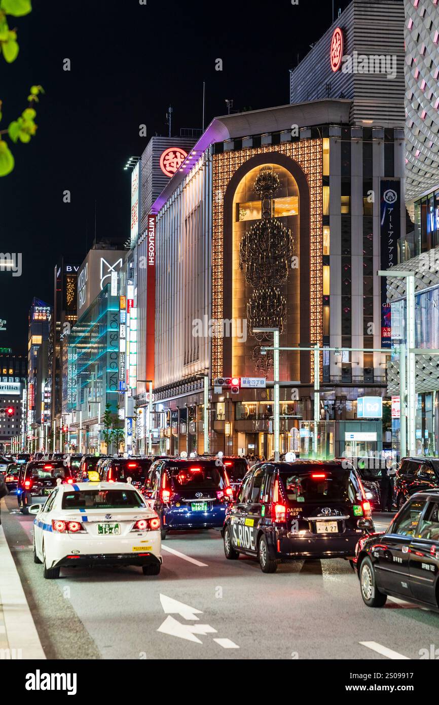 The landmark iconic Mitsukoshi Department store building at night and ...