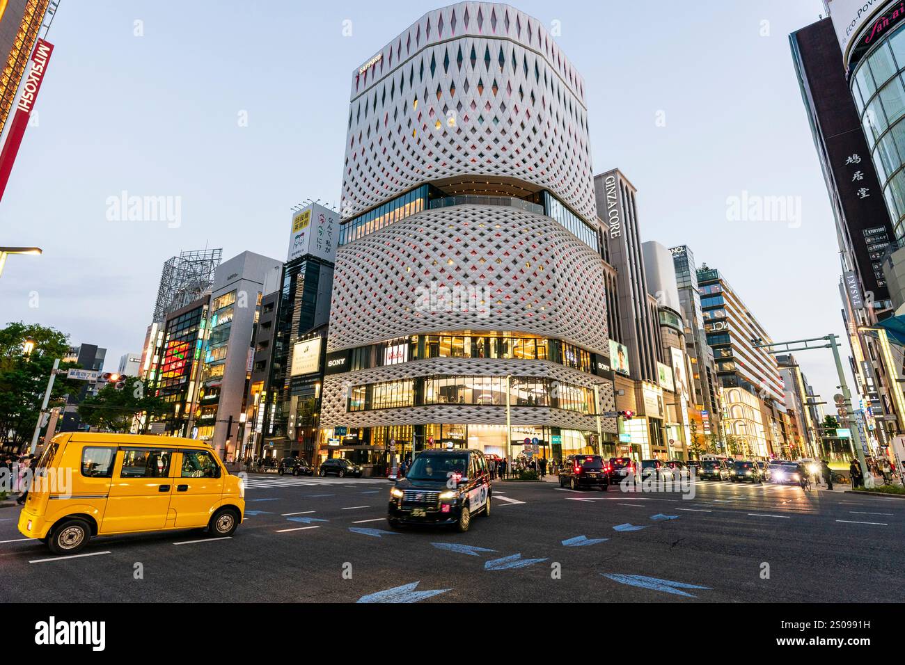 The icon landmark Ginza Place building with its flagship Nissan car showroom at the famous ...
