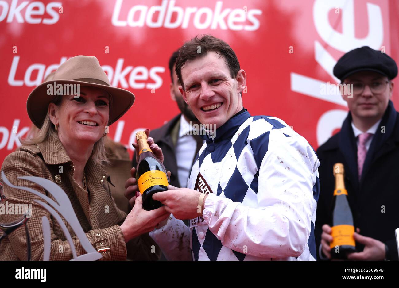 Jockey Paul Townend (centre) after victory in the Ladbrokes King George ...