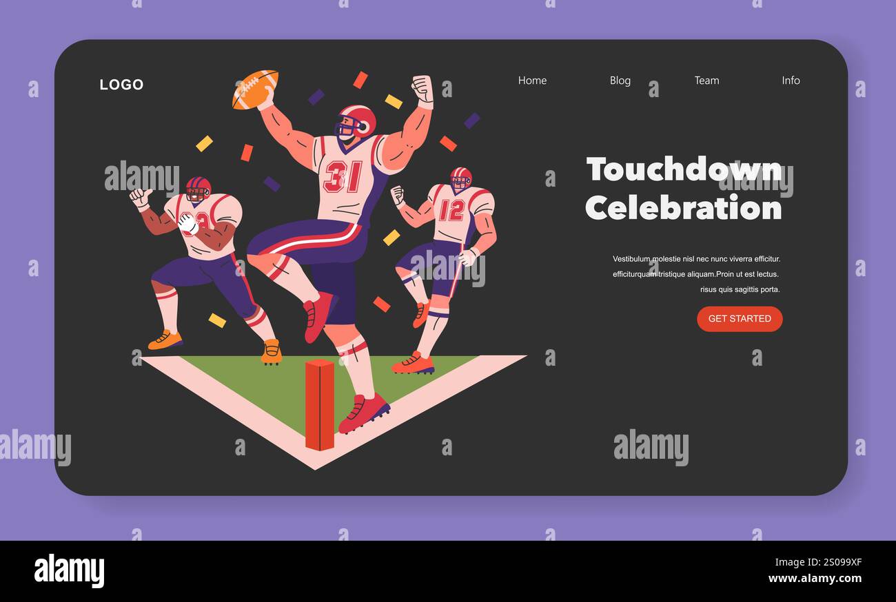 Super Bowl concept. Exuberant players celebrate a touchdown on the ...