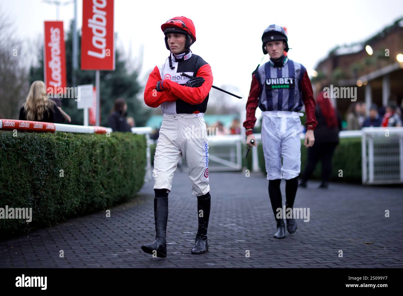 Jockeys Harry Cobden (left) and Freddie Gordon before the Ladbrokes Get ...