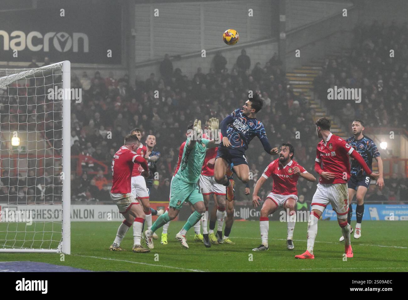Kyle Joseph of Blackpool heads on goal during the Sky Bet League 1 ...