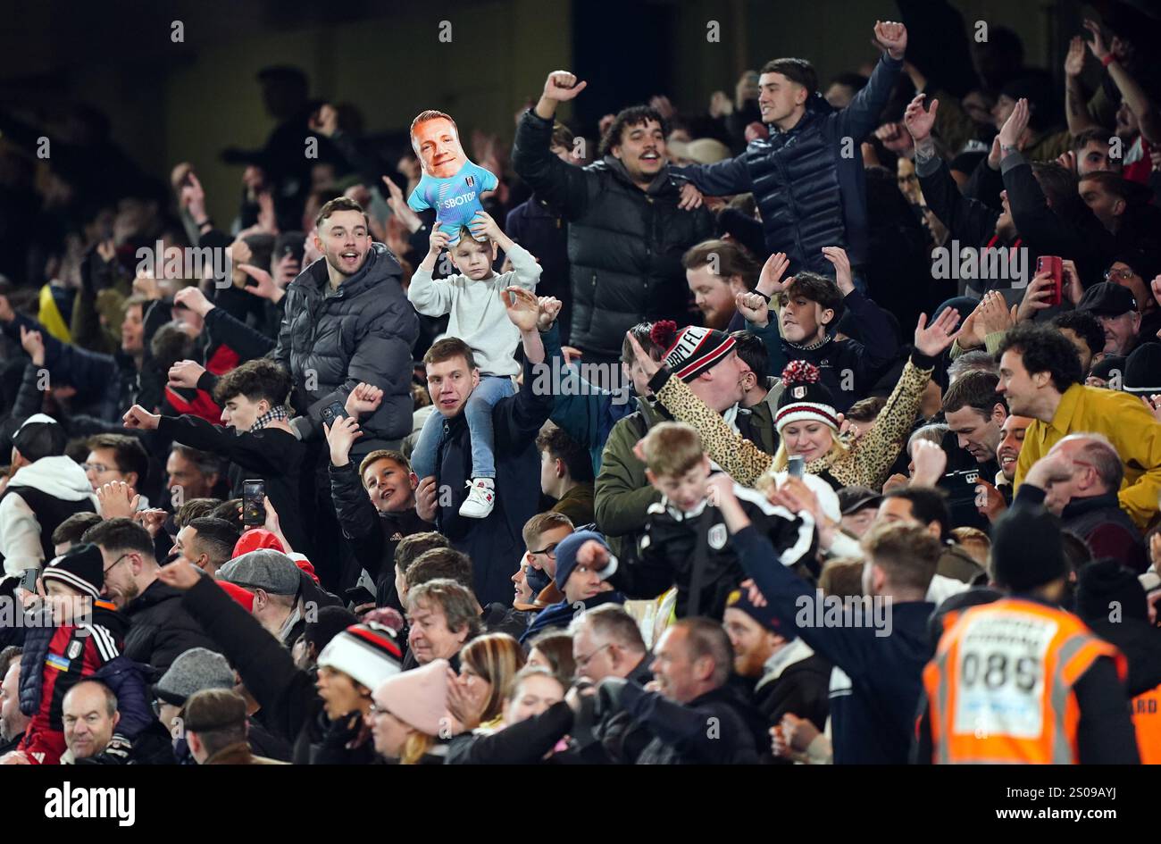 Fulham fans following the Premier League match at Stamford Bridge ...