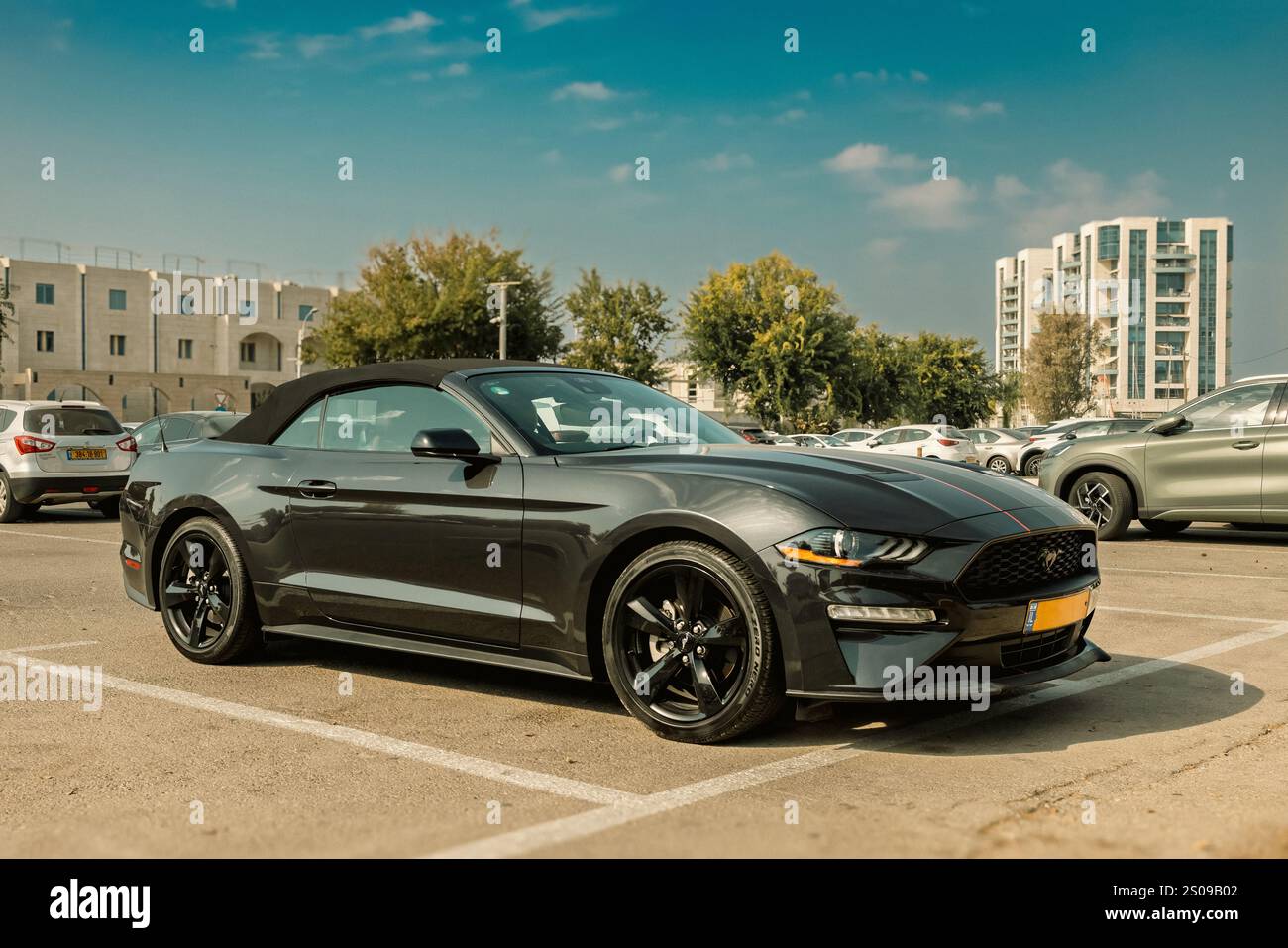 Herzliya, Israel - Feb 11, 2024; A black Ford Mustang Convertible ...