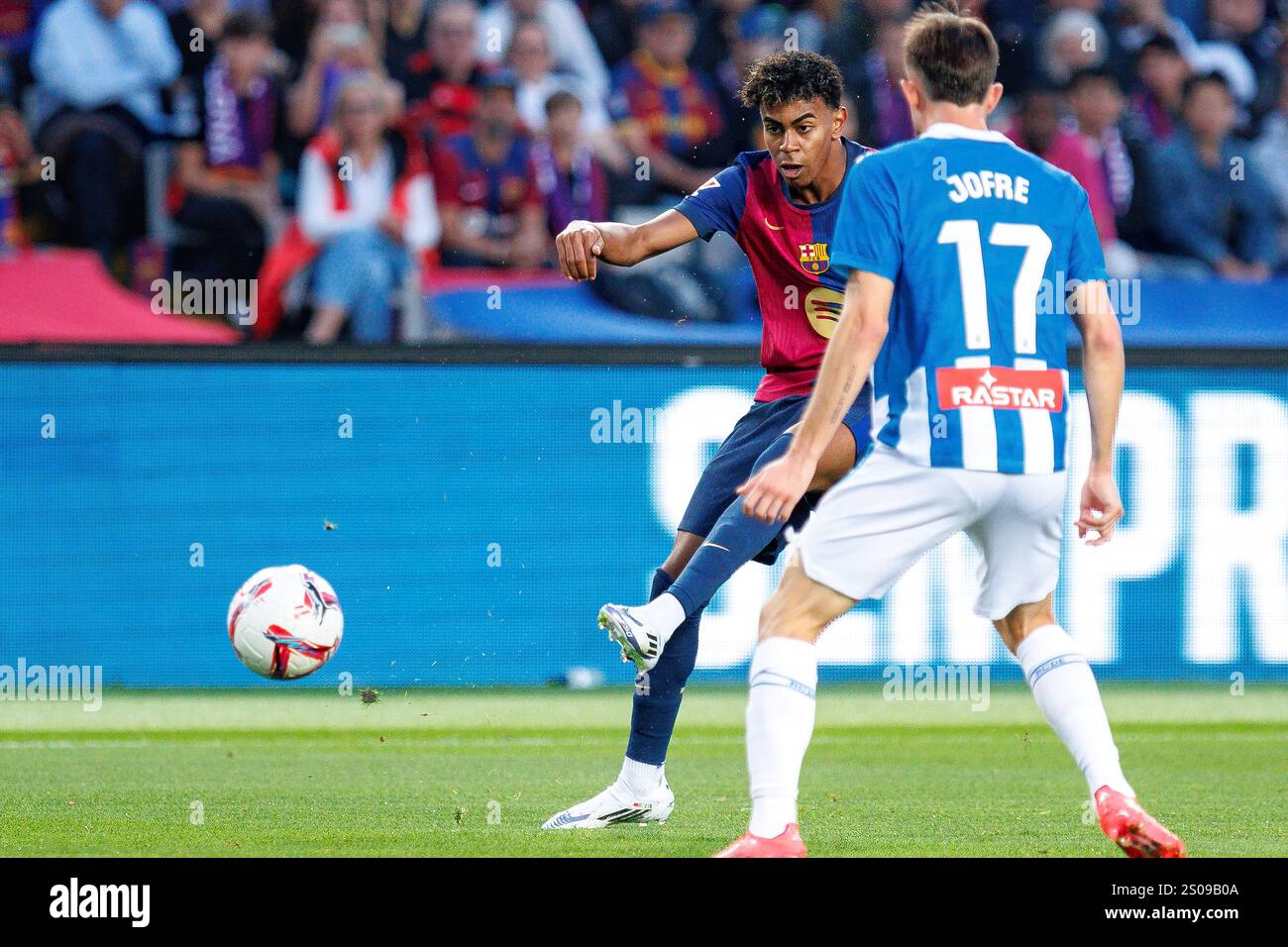 Barcelona, Spain. 3rd November, 2024. Lamine Yamal in action during the ...