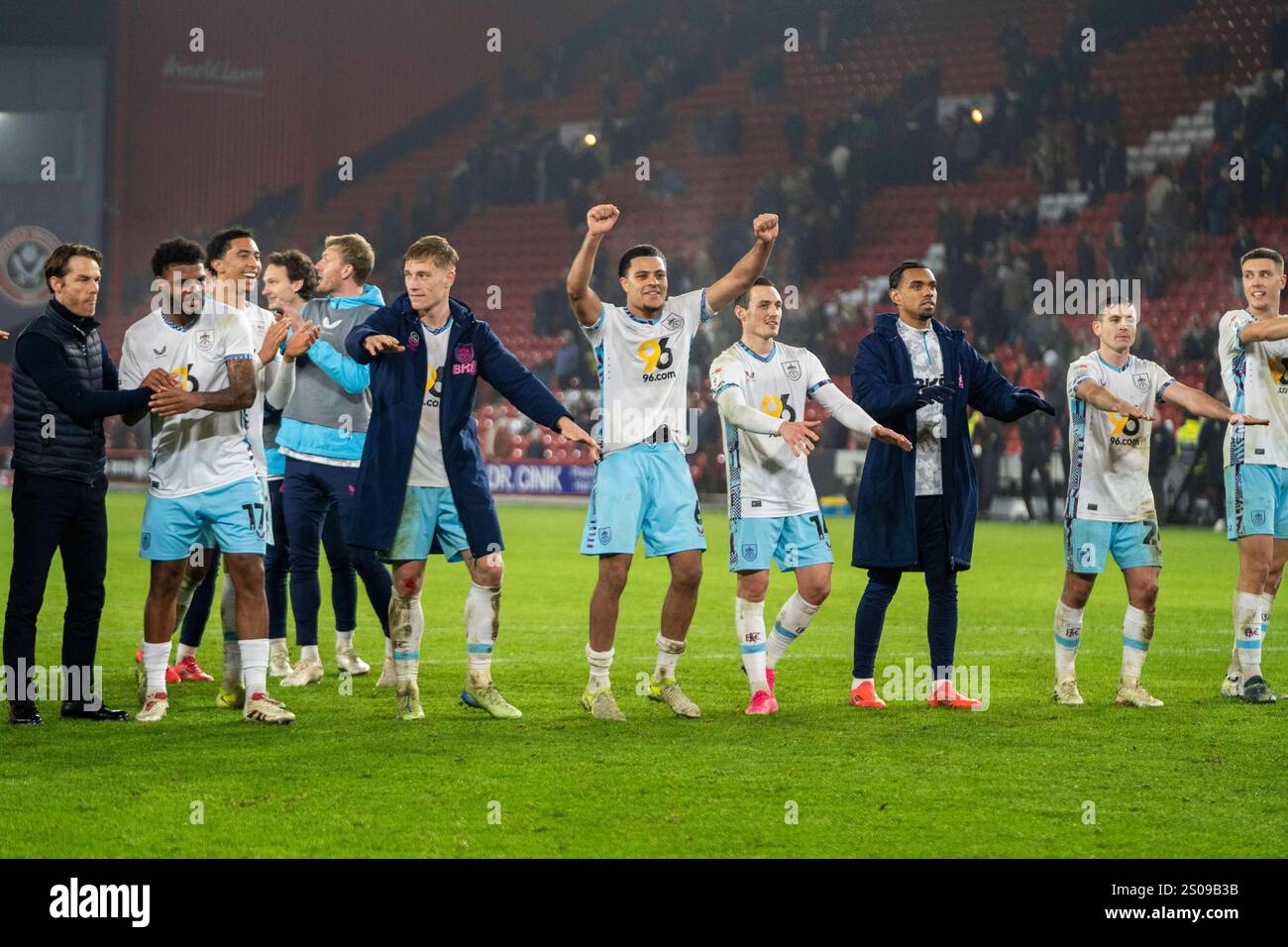 Sheffield, UK. 26th Dec, 2024. Burnley FC squad celebrate their win 0-2 ...