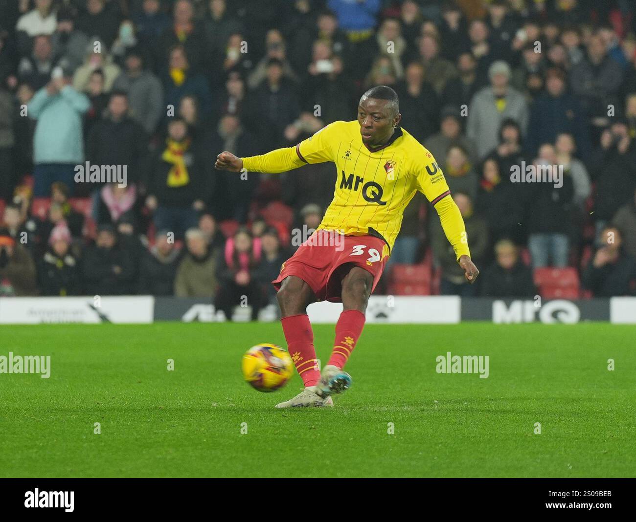 Watford's Edo Kayembe scores a penalty, during the Sky Bet Championship ...