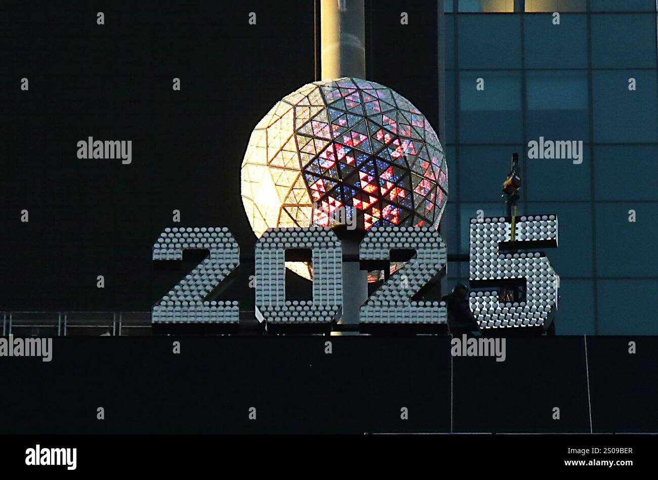 New York, NY, USA. 26th Dec, 2024. View of One Times Square in preparation for the 2025 New Year ...
