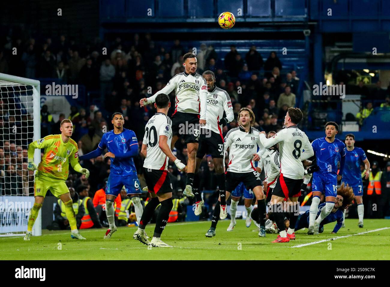 London, UK. 26th Dec, 2024. Antonee Robinson of Fulham heads the ball during the Premier League ...