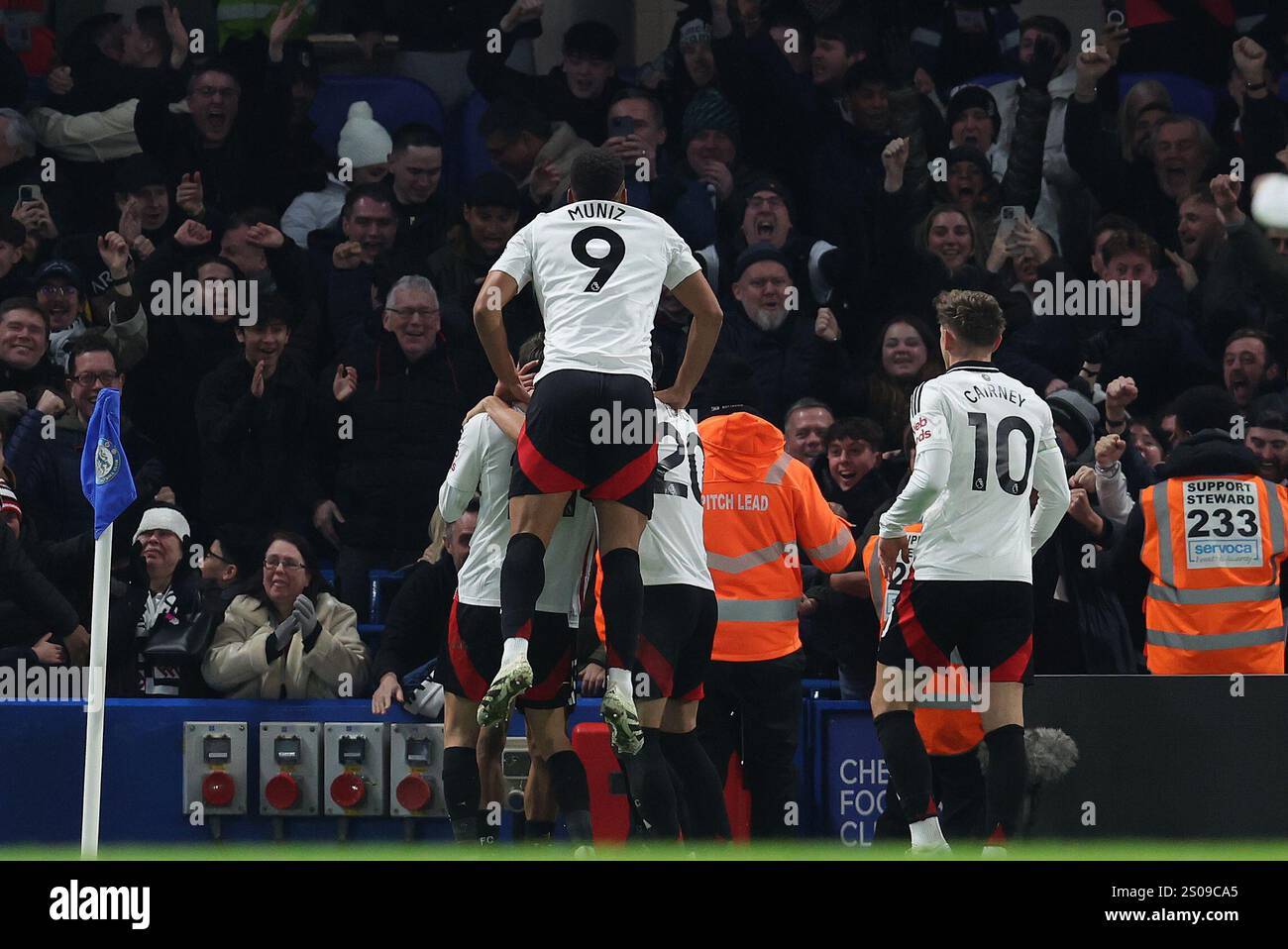 London, UK. 26th Dec, 2024. Rodrigo Muniz of Fulham is seen celebrating ...