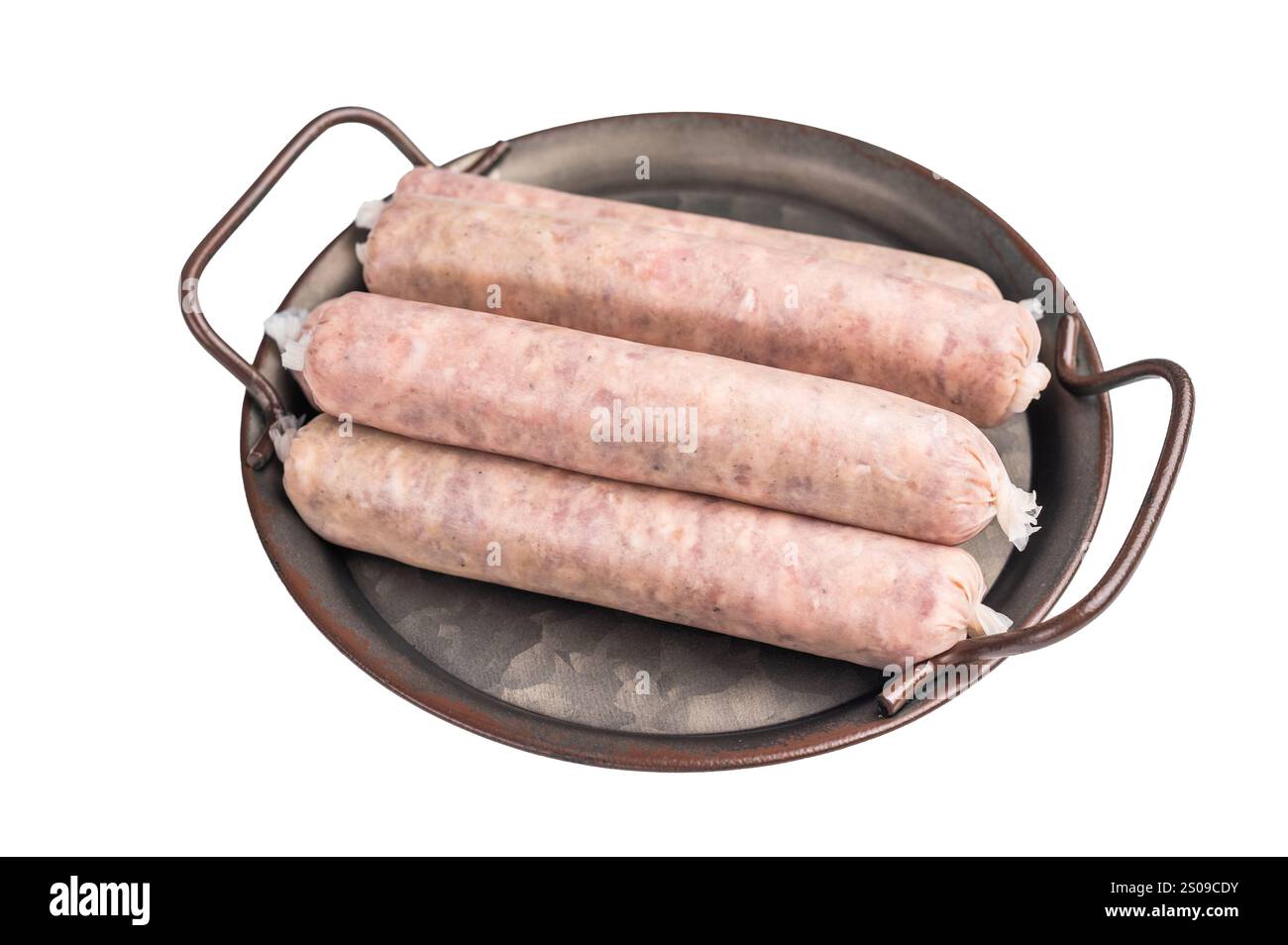 Raw Sausages with minced pork meat, bockwurst isolated on white ...