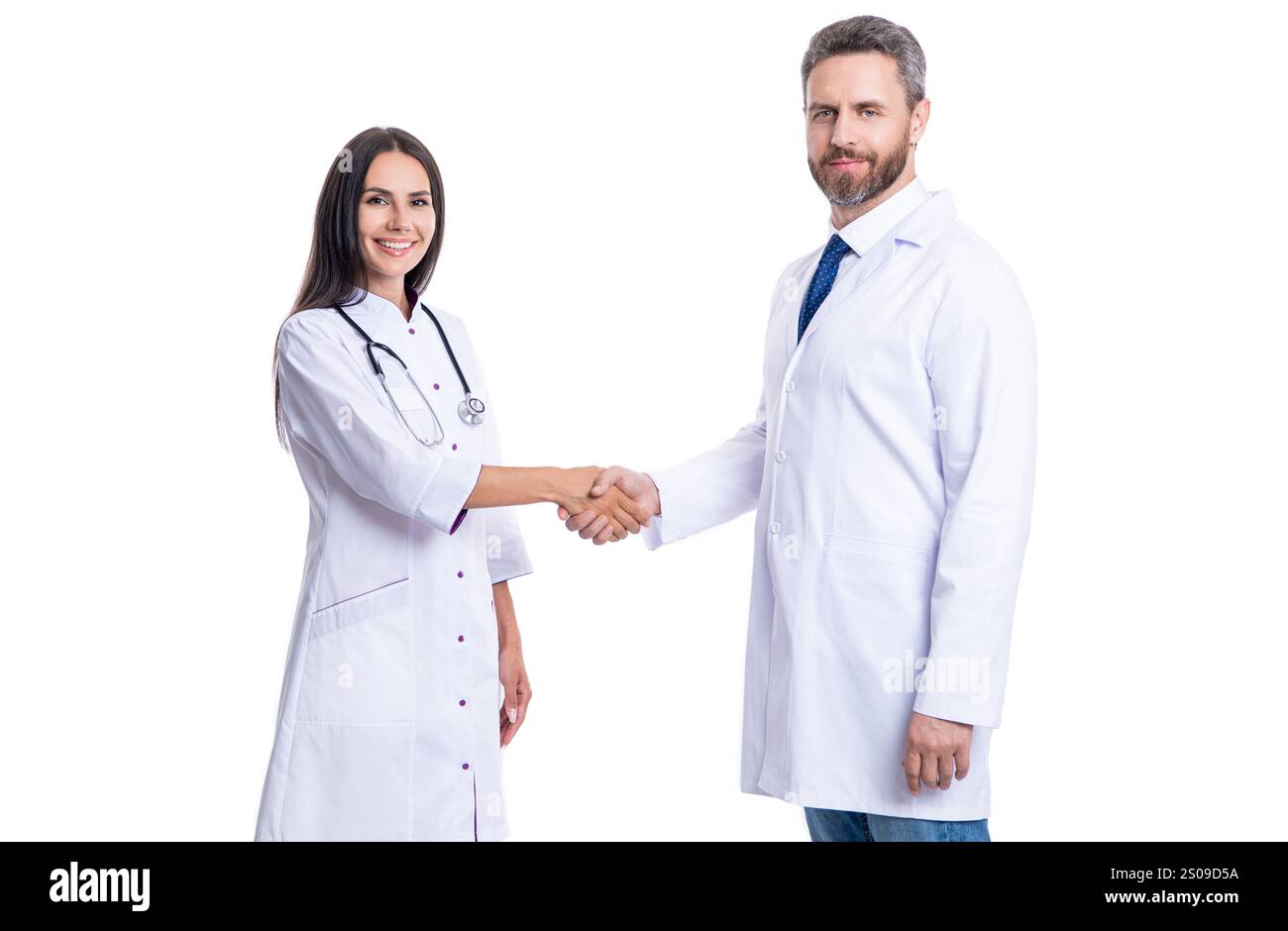 medical deal between two doctor isolated on white. promotion deal ...