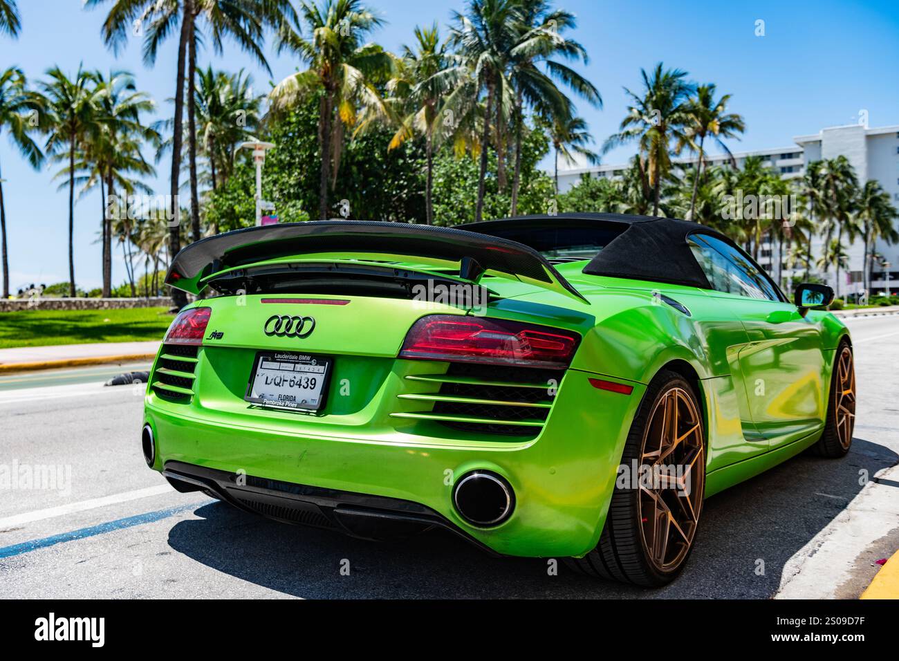 Miami Beach, Florida USA - June 5, 2024: 2014 Audi R8 green luxury car ...