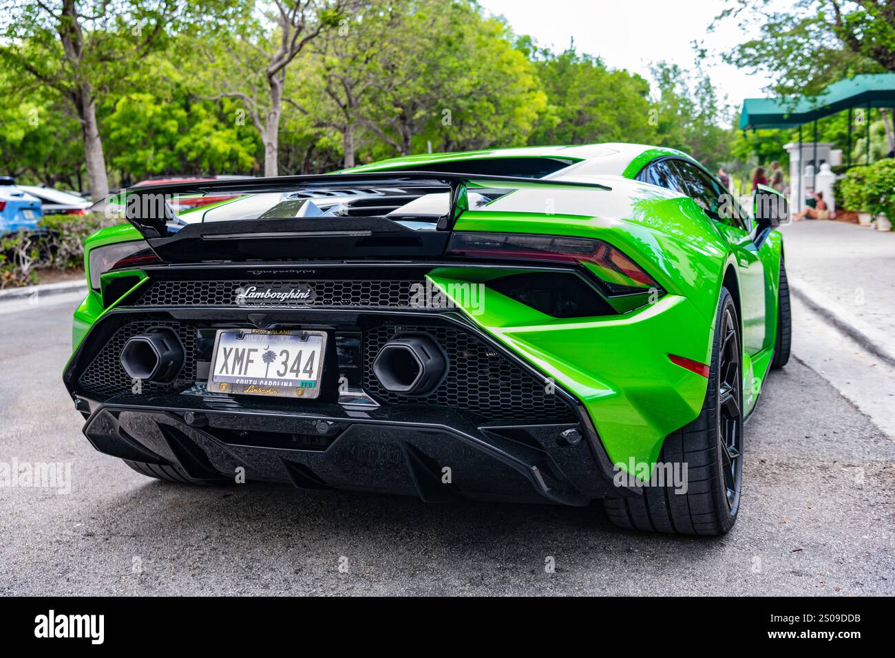 Miami Beach, Florida USA - June 9, 2024: 2023 Lamborghini Huracan Tecnica green at miami beach ...