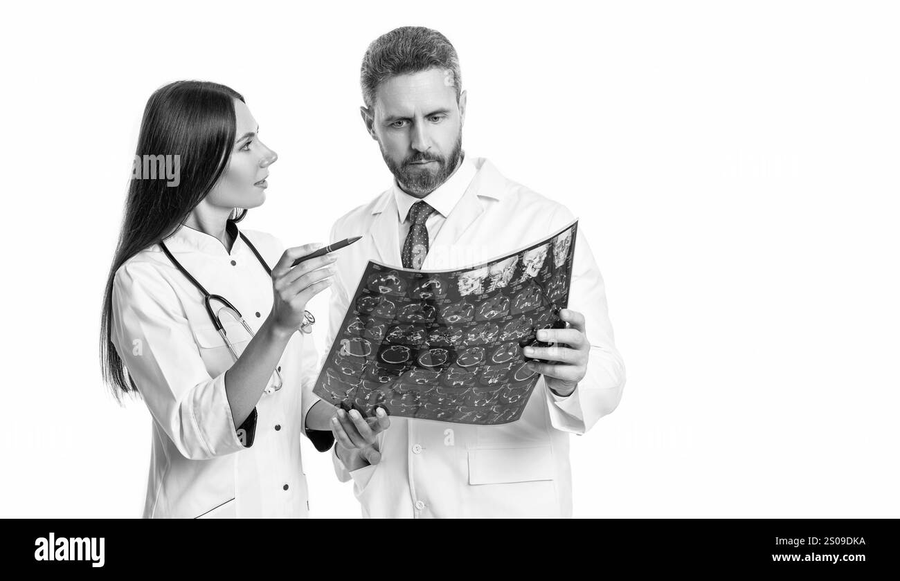 Neurologist diagnose brain. Two Medical discuss MRI Scans. doctor ...