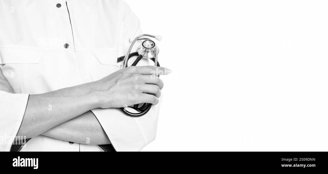 stethoscope check up. Doctor in white coat with stethoscope. nurse ...