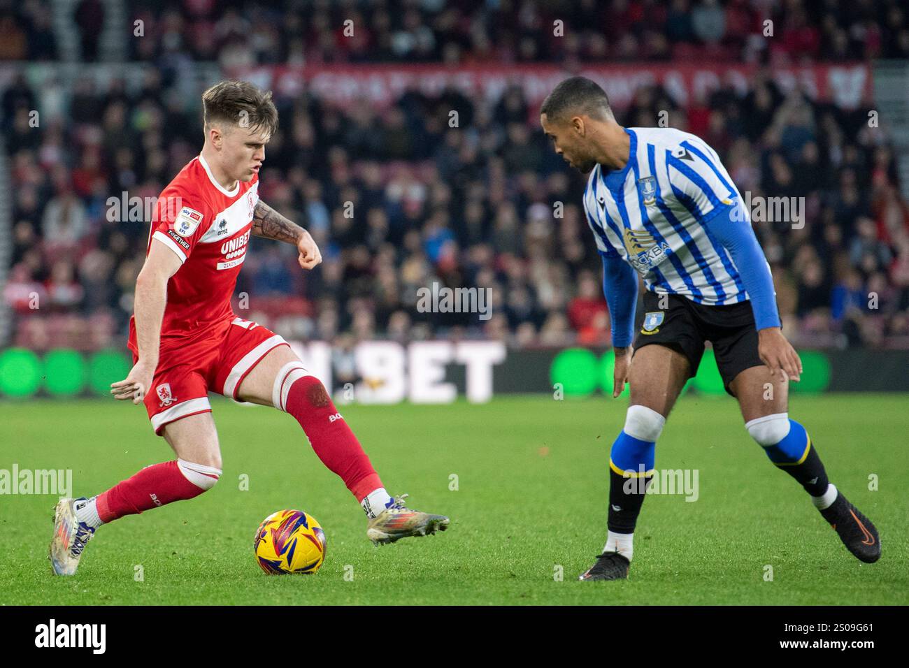 Middlesbrough's Ben Doak drives forward during the Sky Bet Championship ...