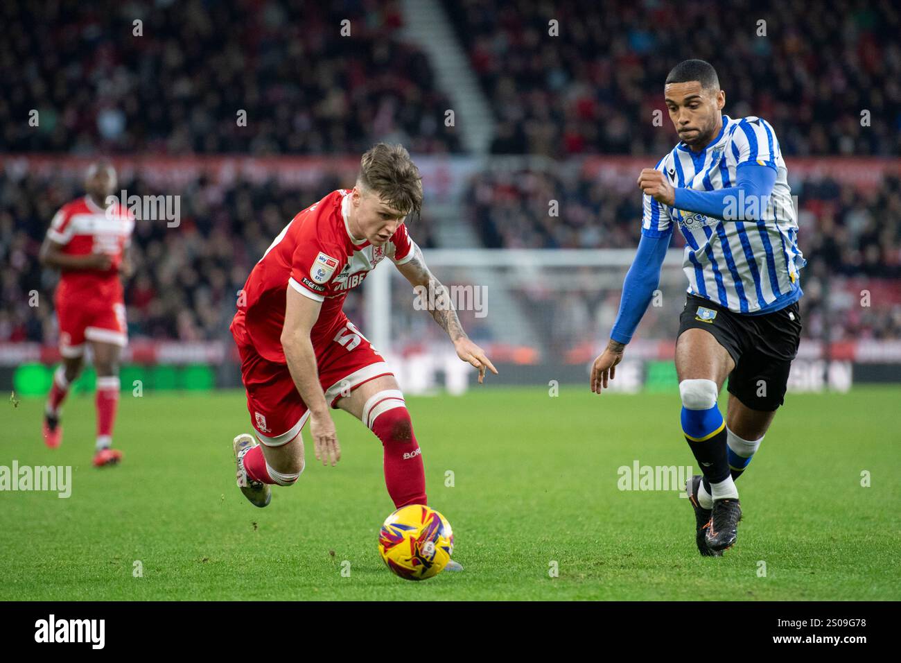 Middlesbrough's Ben Doak drives forward during the Sky Bet Championship ...
