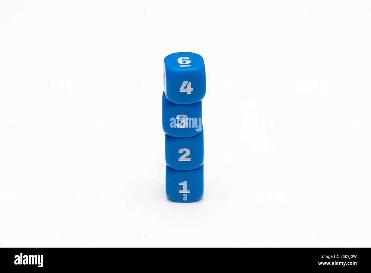 Four Blue Dice Stacked in a Tower with Numbers 1, 2, 3, and 4 Facing ...