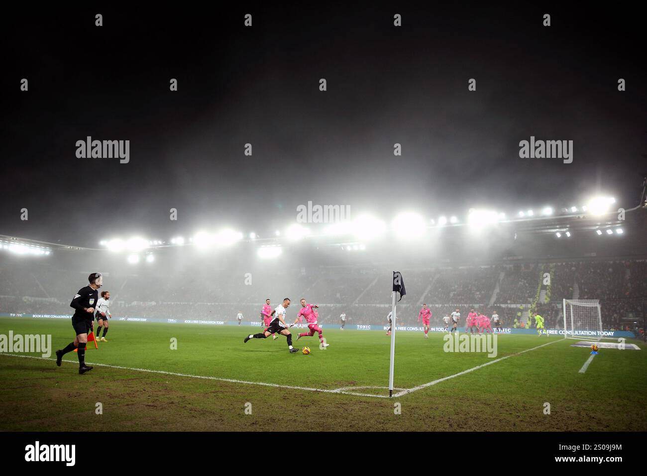 A general view of the action as Derby County's Kane Wilson crosses the ...