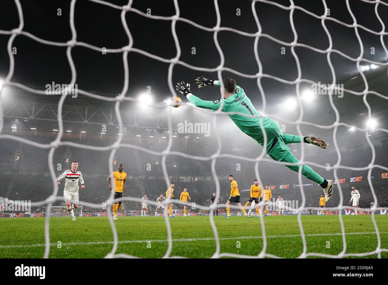 Wolverhampton Wanderers goalkeeper Jose Sa saves a shot from Manchester ...