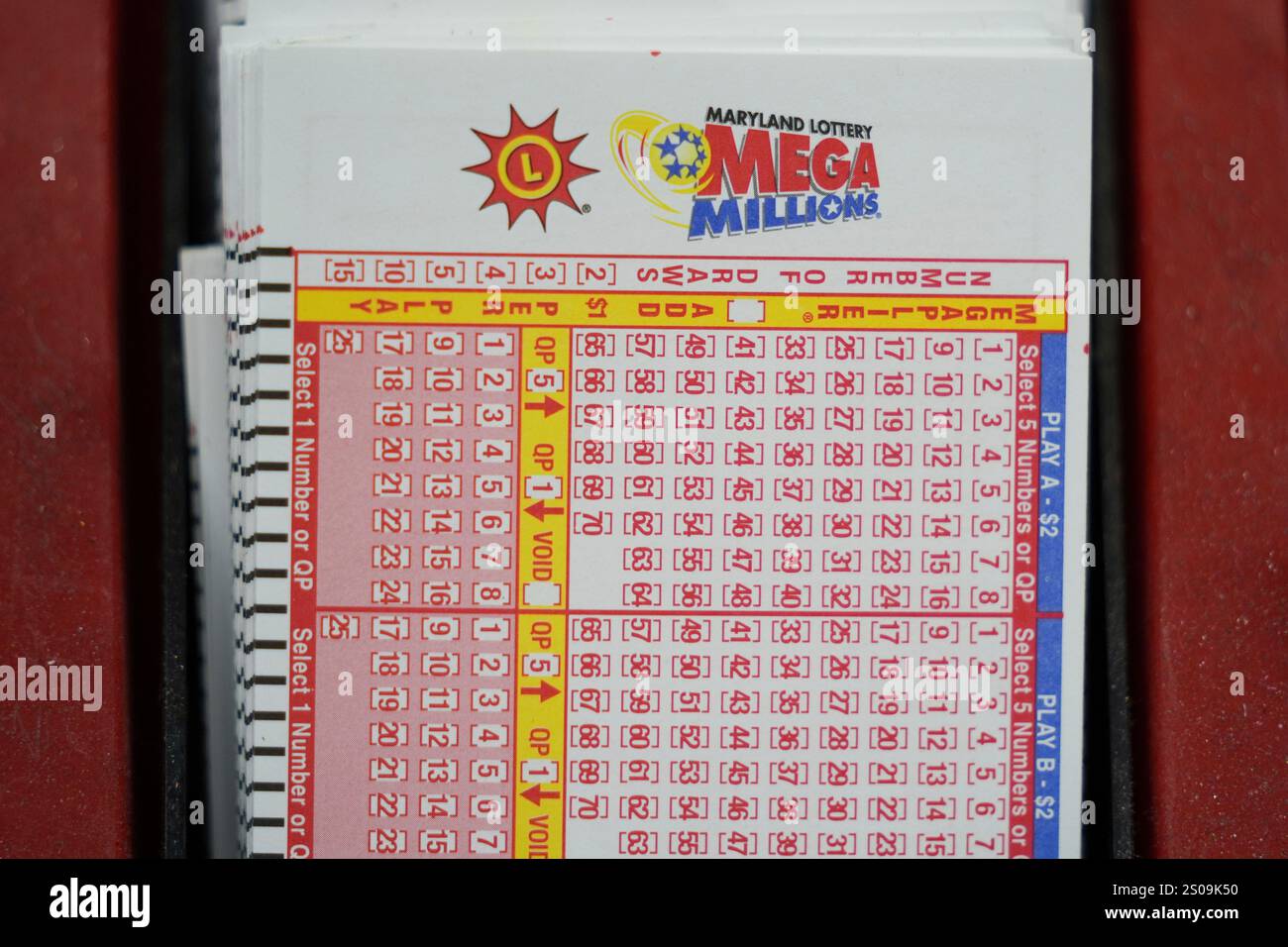 Mega Millions play slips are displayed inside a gas station, Thursday, Dec. 26, 2024, in ...