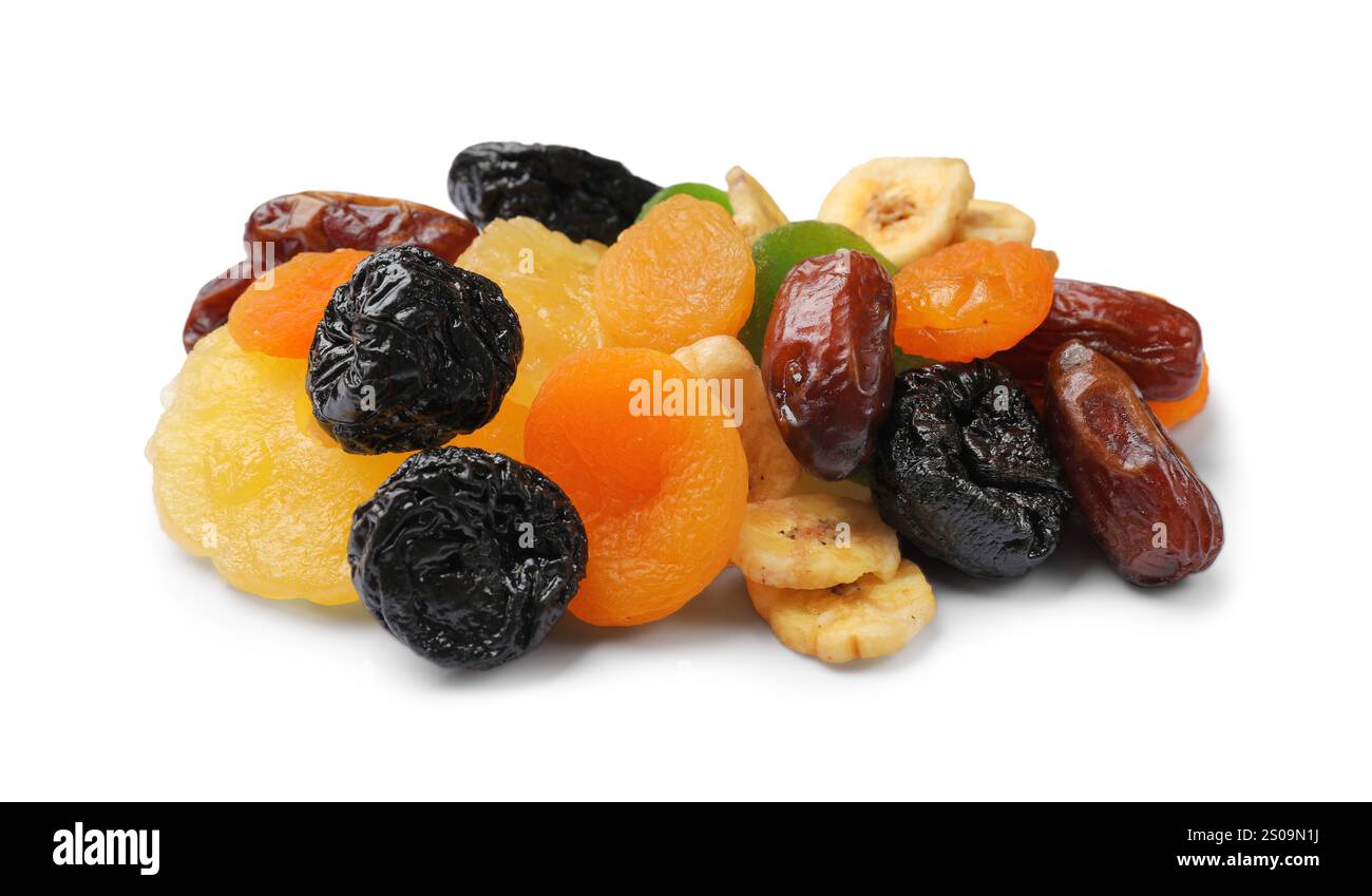 Mix of different dried fruits isolated on white Stock Photo - Alamy