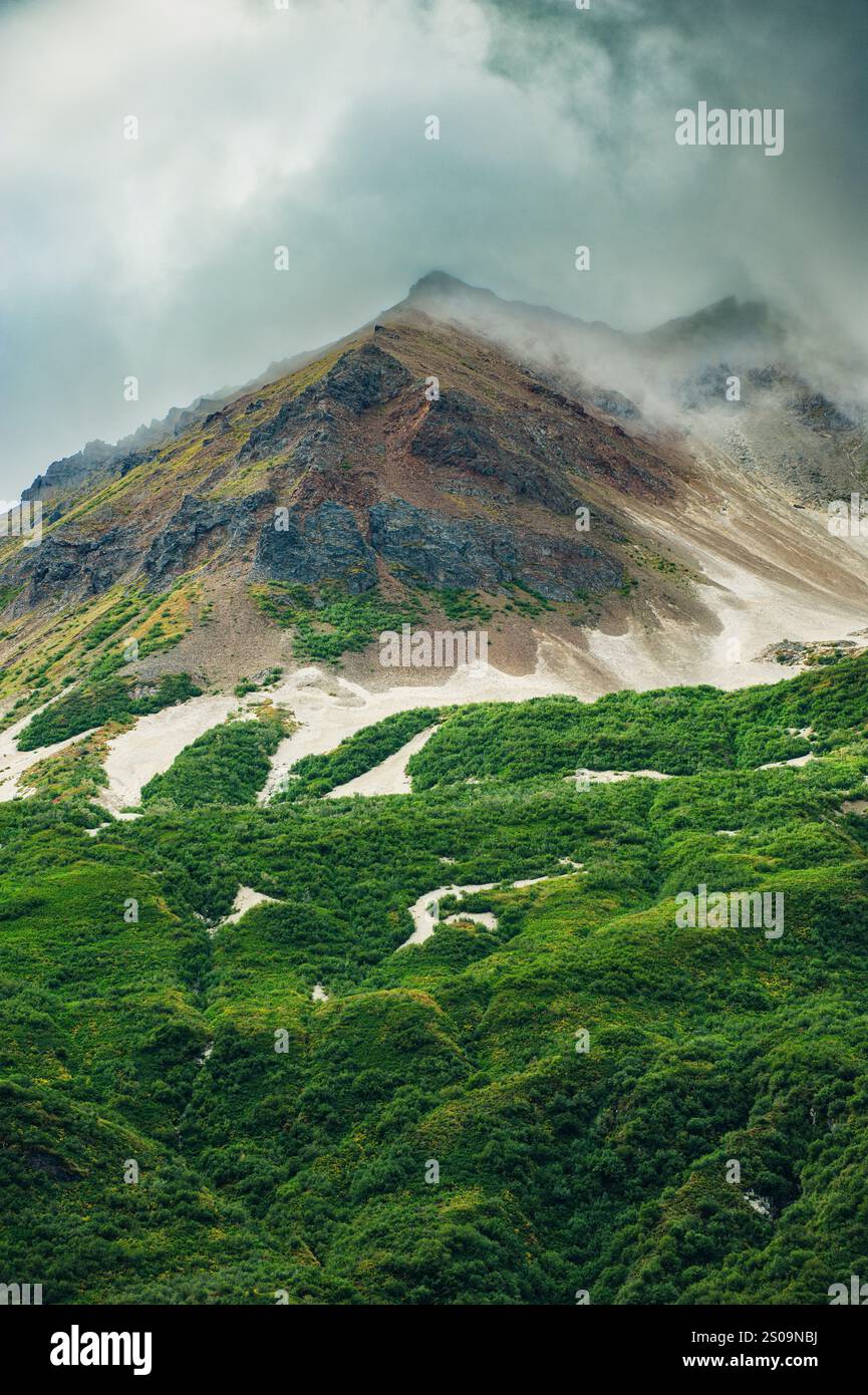 Geographic Harbor mountain view with volcanic ash, Katmai National Park ...
