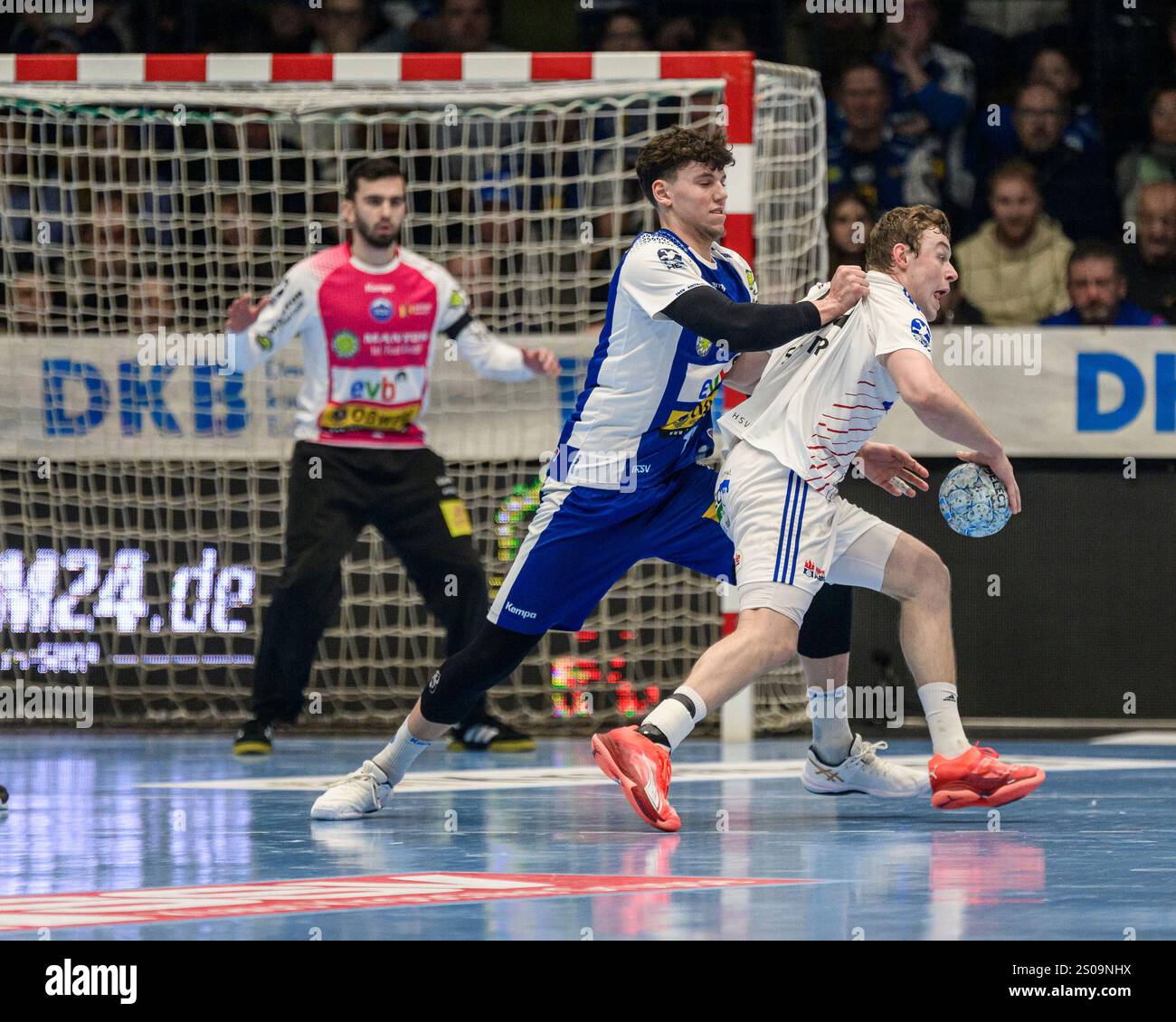 Eisenach, Deutschland. 26th Dec, 2024. Marko Grgic (ThSV Eisenach, #17), Moritz Sauter ...