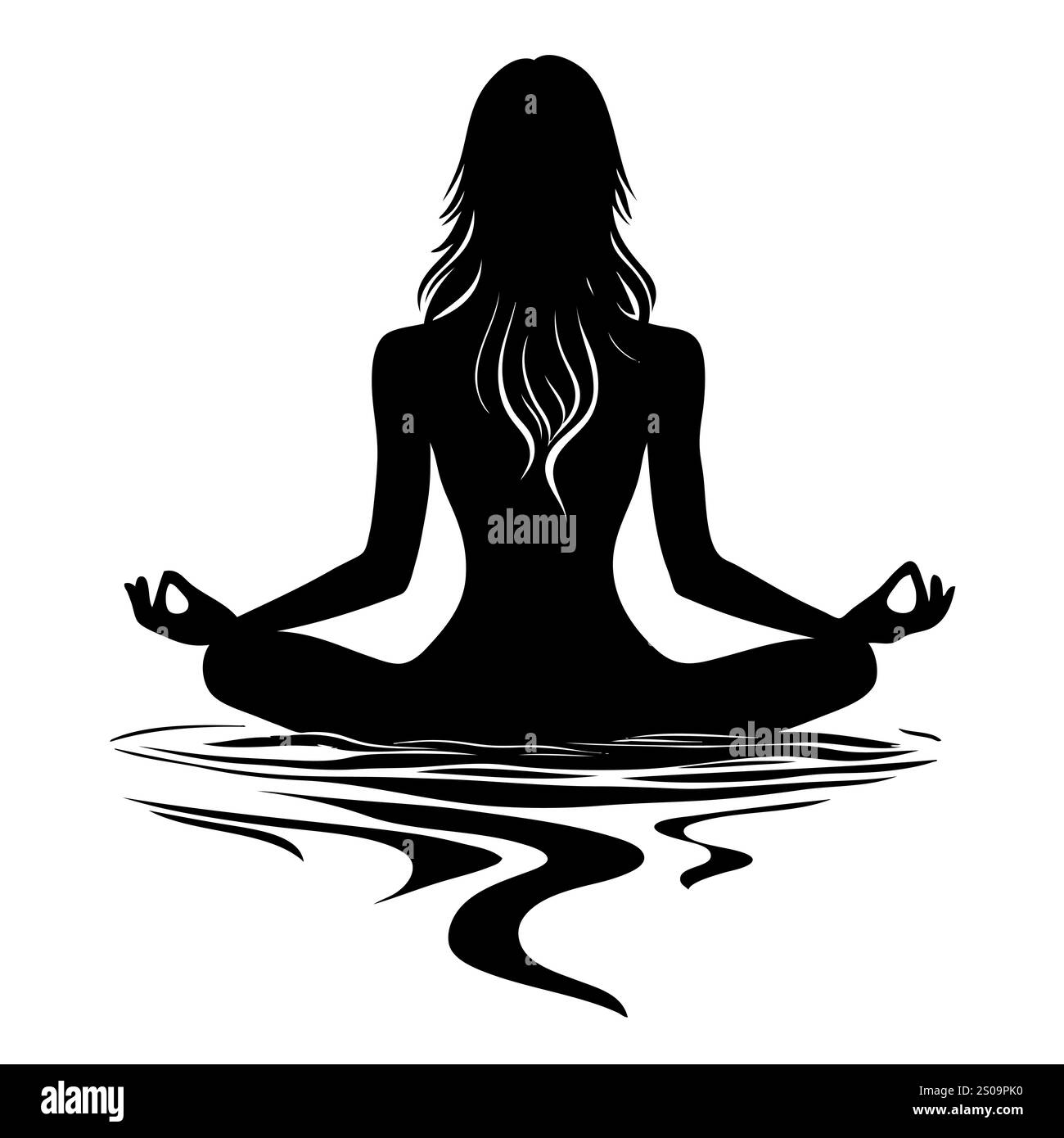 Female silhuette in meditation. Peaceful figure in yoga lotus pose ...