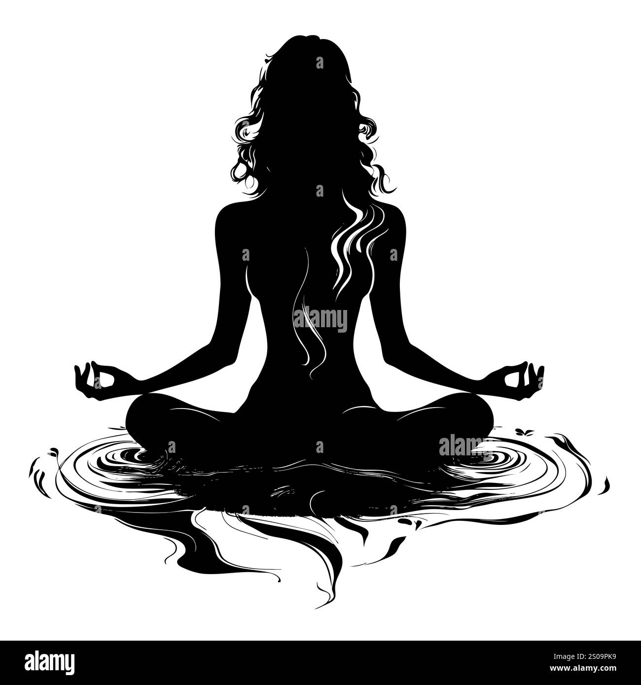 Female silhuette in meditation. Peaceful figure in yoga lotus pose ...