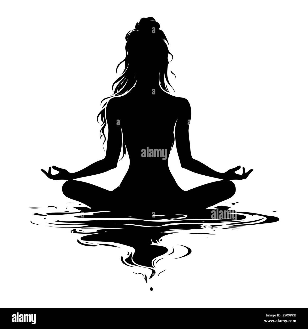 Female silhuette in meditation. Peaceful figure in yoga lotus pose ...