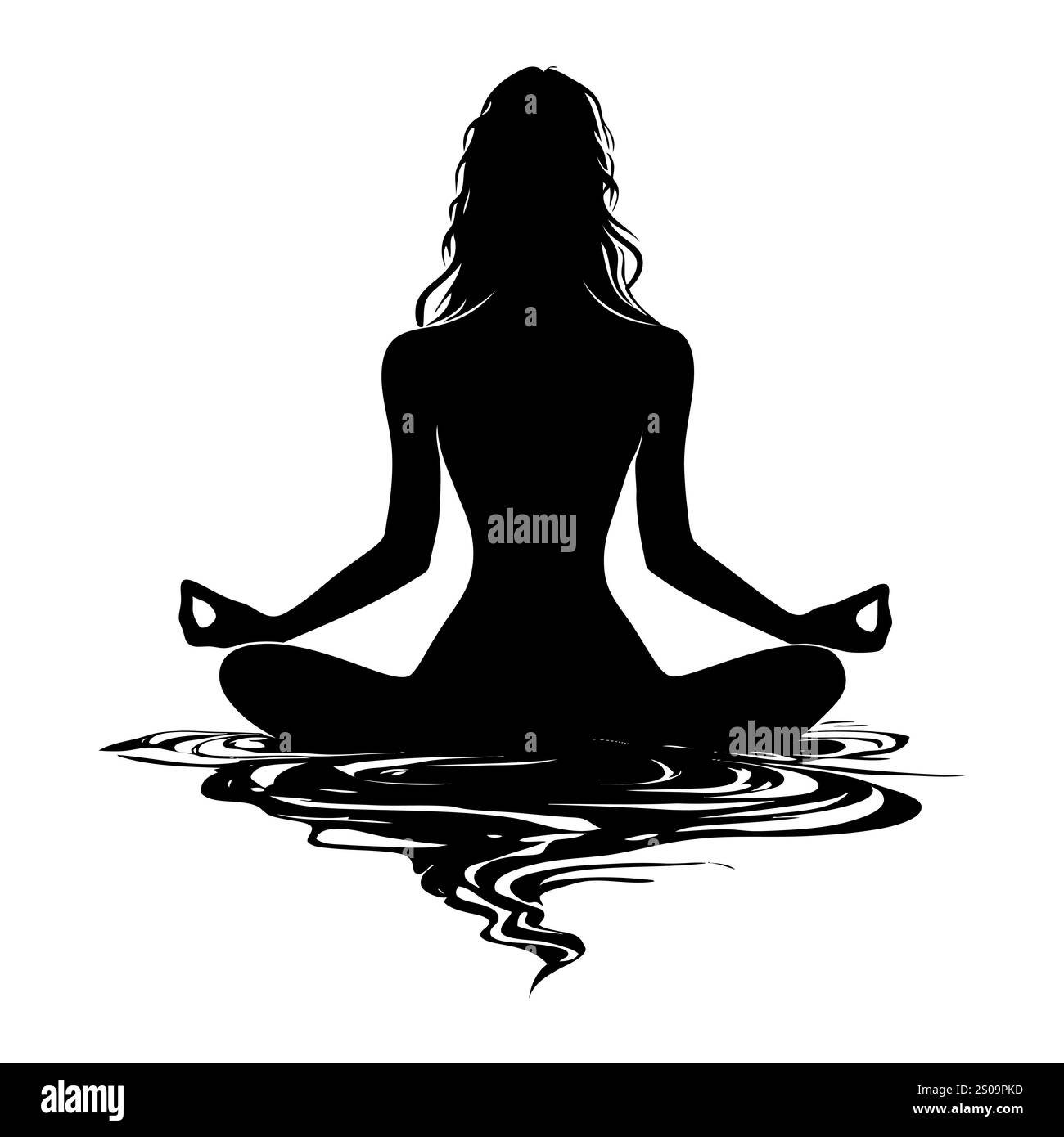Female silhuette in meditation. Peaceful figure in yoga lotus pose ...